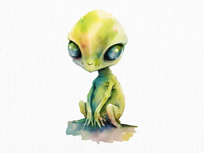 Watercolor Aliens Clipart Bundle, Outer Space Elements Clip Art, UFO ...