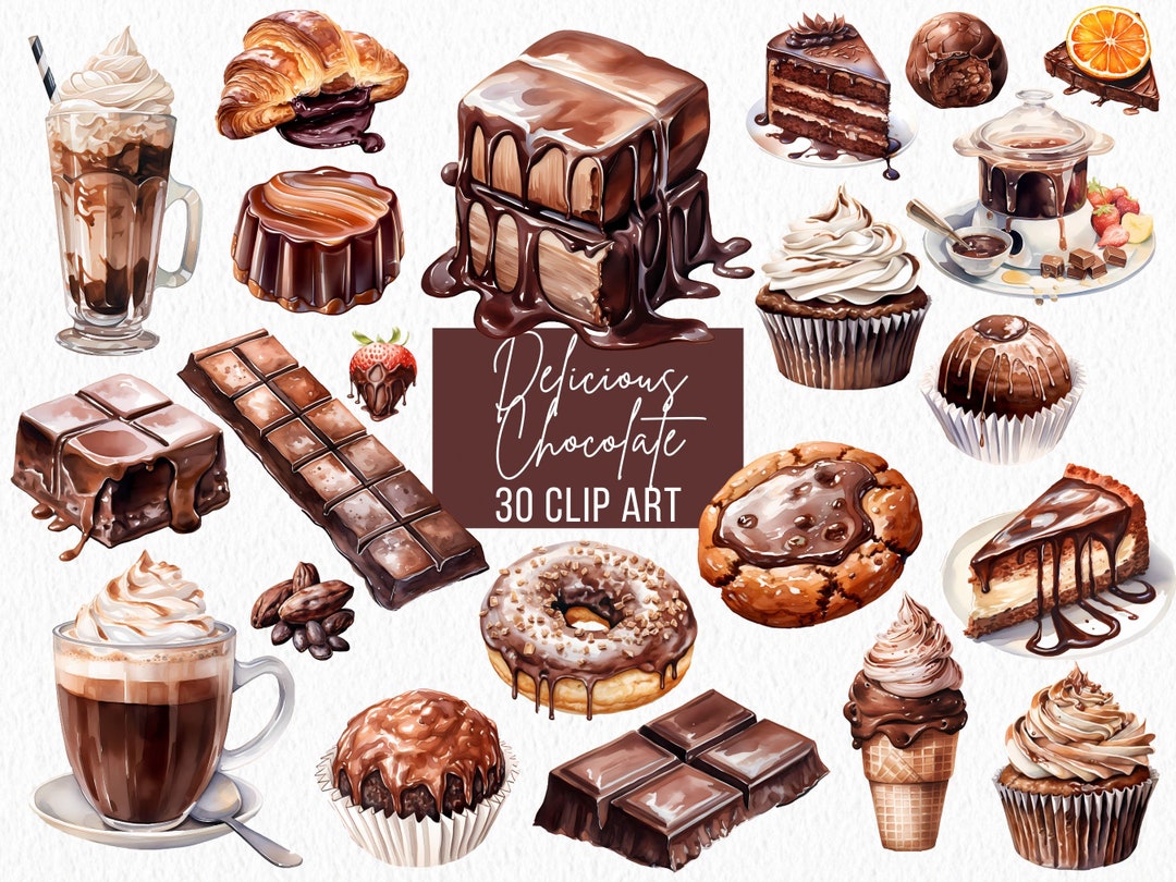 Watercolor Chocolate Clipart, Dessert PNG Clip Art, Chocolate Cupcakes ...