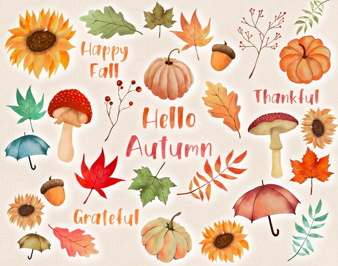 Watercolor Fall Elements Clip Art Bundle, Autumn Png, Thanksgiving ...