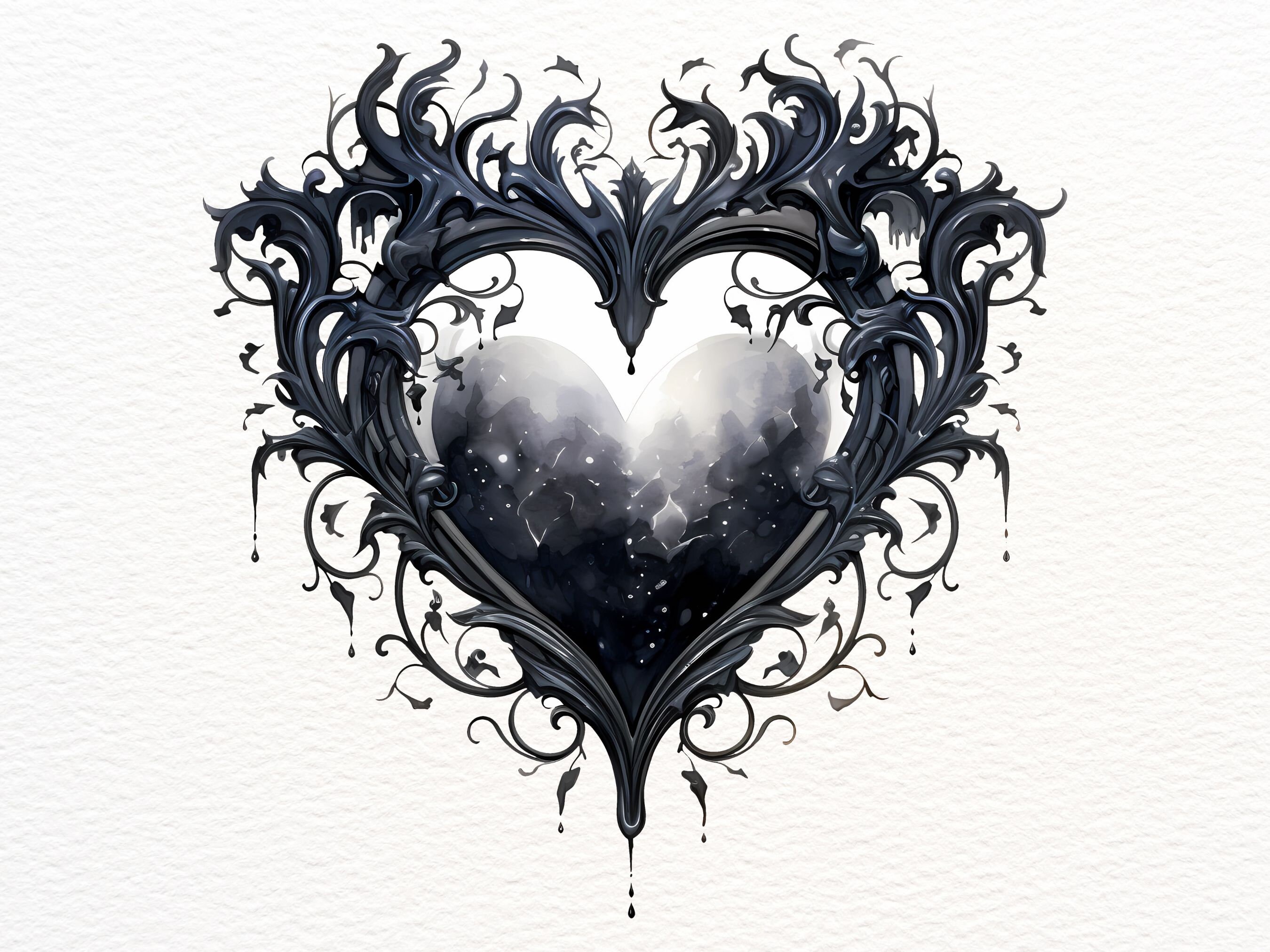 Gothic Heart Clipart, Watercolor Black Hearts Png Bundle, Dark Magic ...