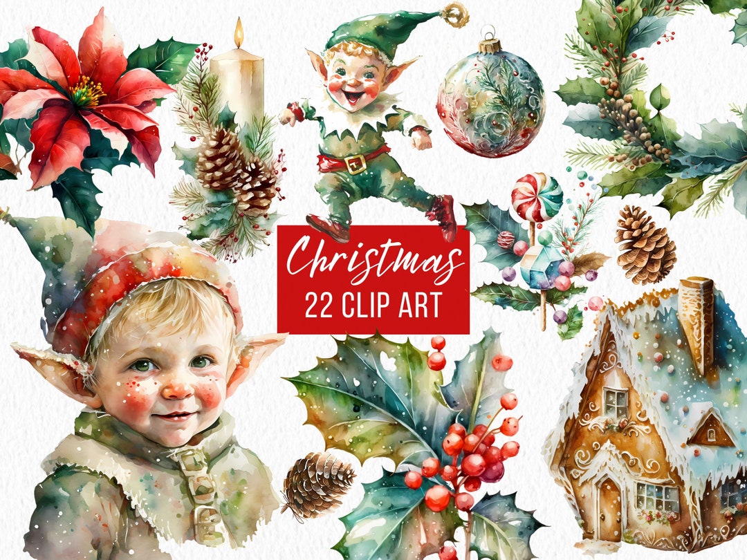 Christmas Watercolor Clipart, Cute Santa Watercolor Graphics, Winter ...