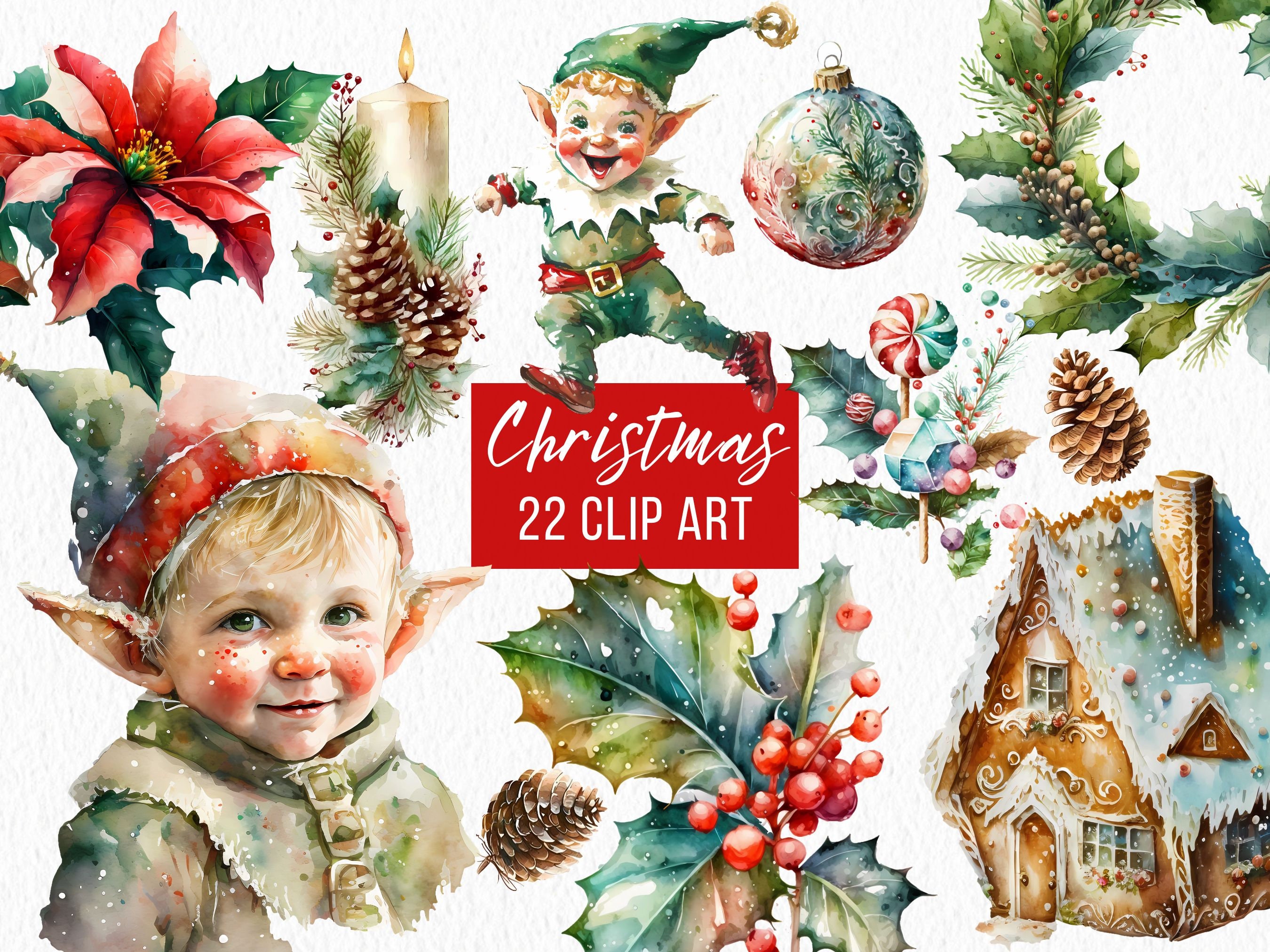 Christmas Watercolor Clipart, Cute Santa Watercolor Graphics, Winter ...