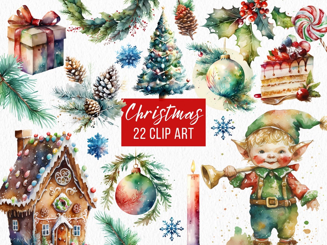 Christmas Watercolor Clipart, Cute Santa Watercolor Graphics, Winter ...