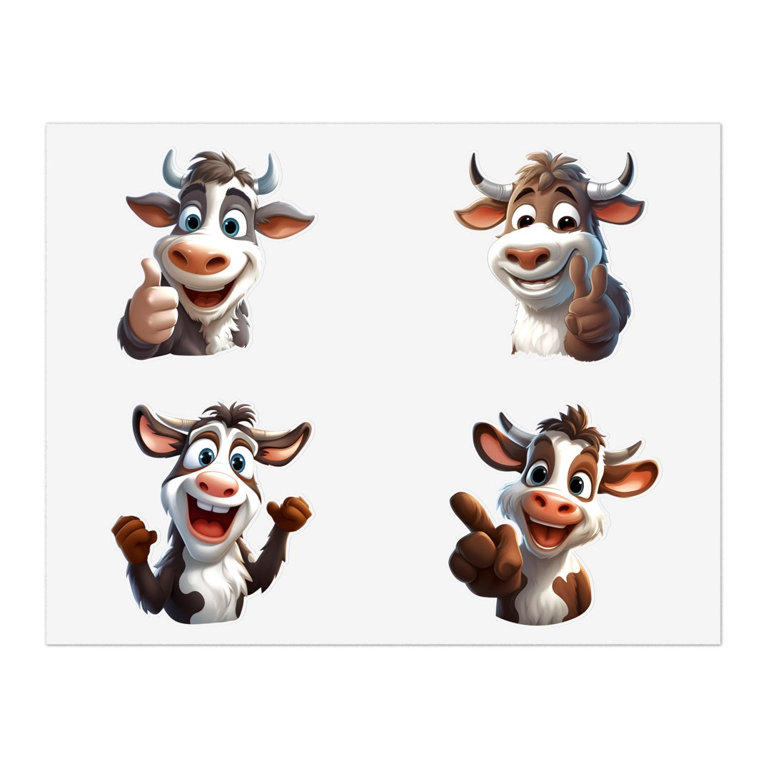 Cute Fluffy Cow Sticker 4-pack, Cute Animal Stickers, Cute Vinyl ...