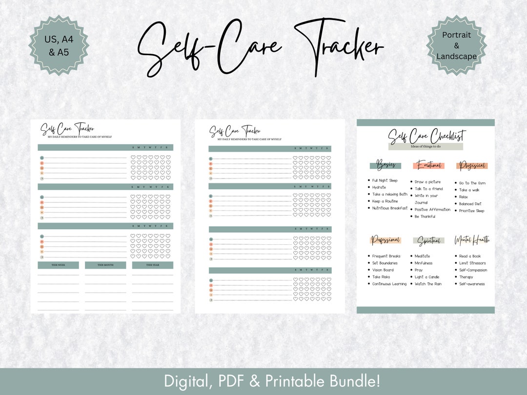 Self Care Checklist, Self Care Tracker, Self Help Planner, Wellness ...