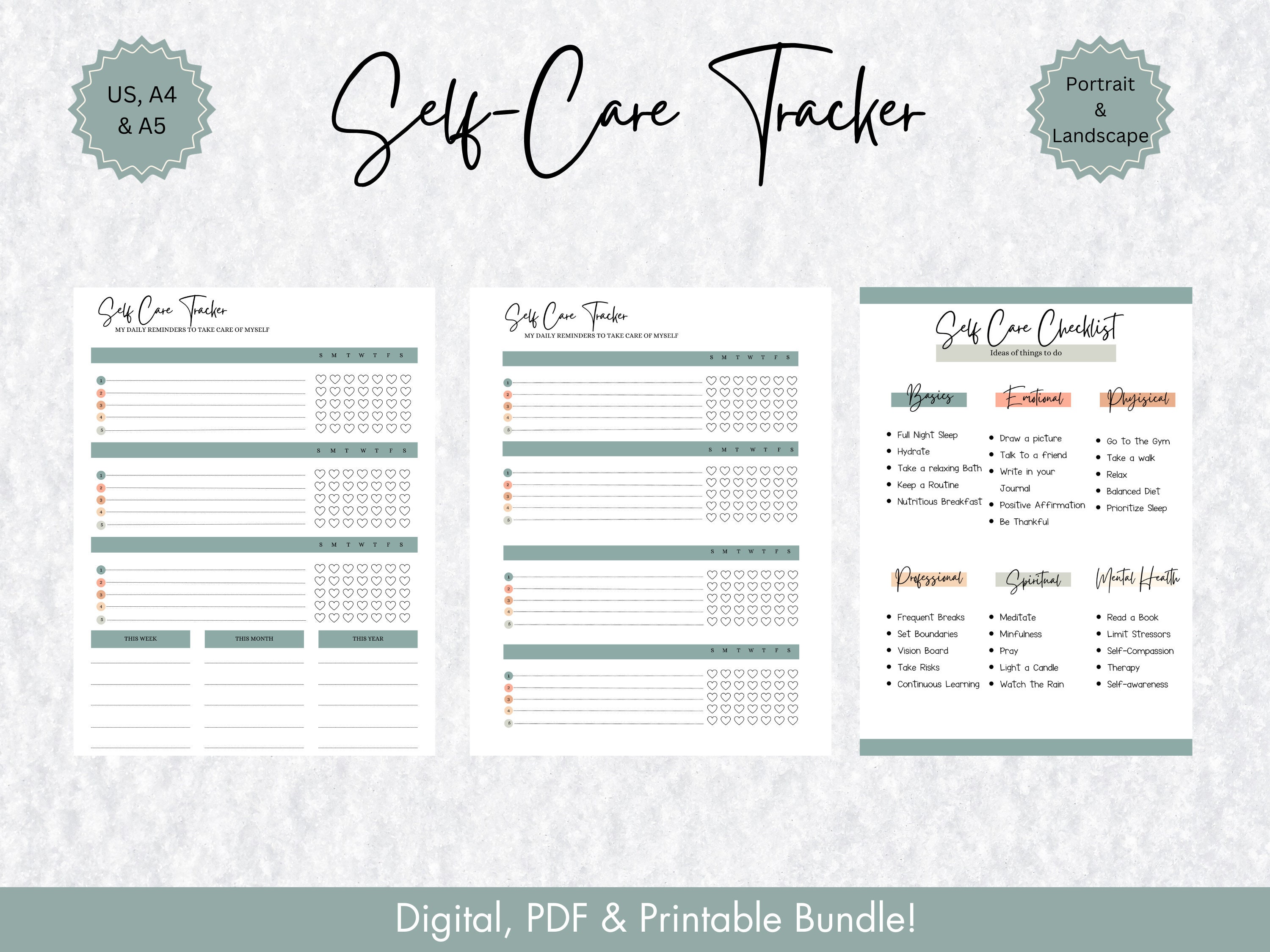 Self Care Checklist Self Care Tracker Self Help Planner - Etsy