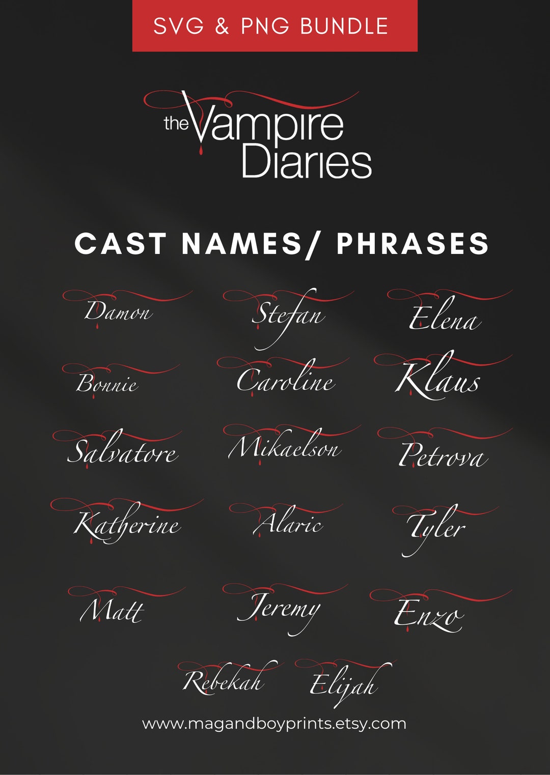 Vampire Diaries PNG Bundle 30 Cast Names and Phrases Vampire Diaries ...