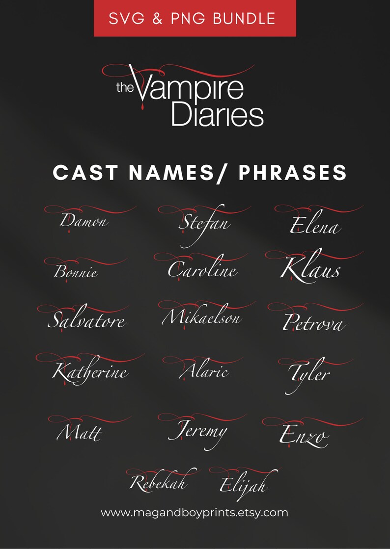 Vampire Diaries PNG Bundle 30 Cast Names and Phrases Vampire Diaries ...