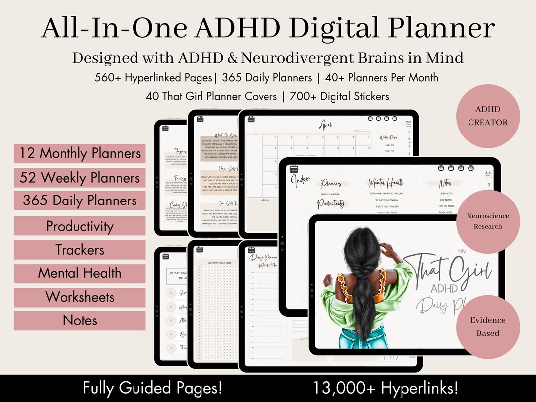 ADHD Digital Planner, That Girl Planner, ADHD Specific, ADHD Symptom ...