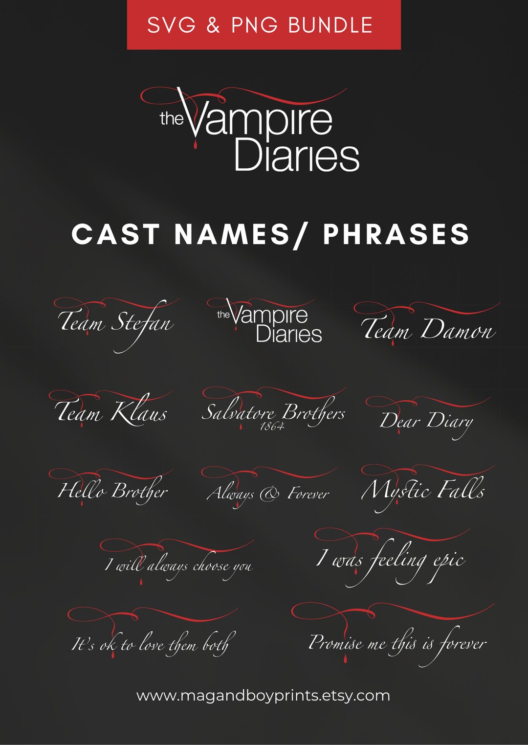Vampire Diaries PNG Bundle 30 Cast Names and Phrases Vampire Diaries ...