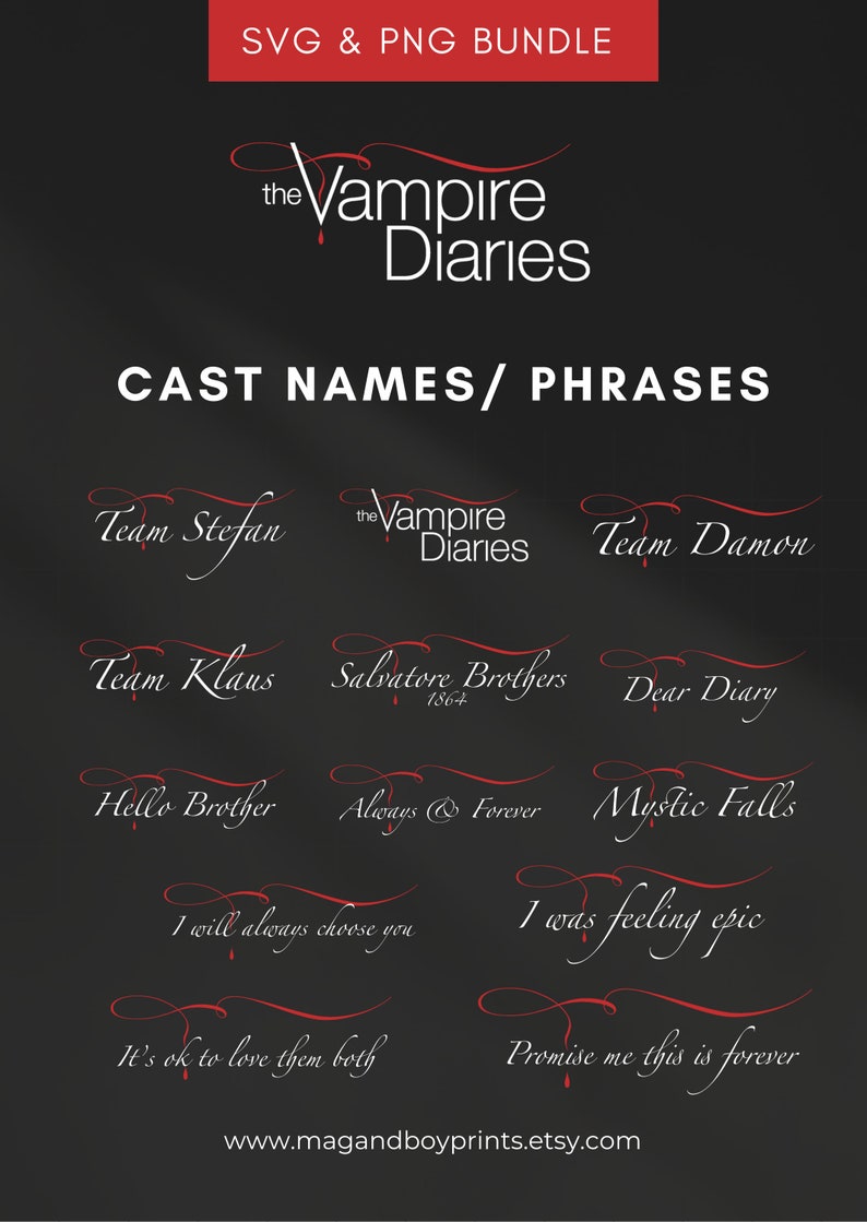 Vampire Diaries PNG Bundle 30 Cast Names and Phrases Vampire Diaries ...