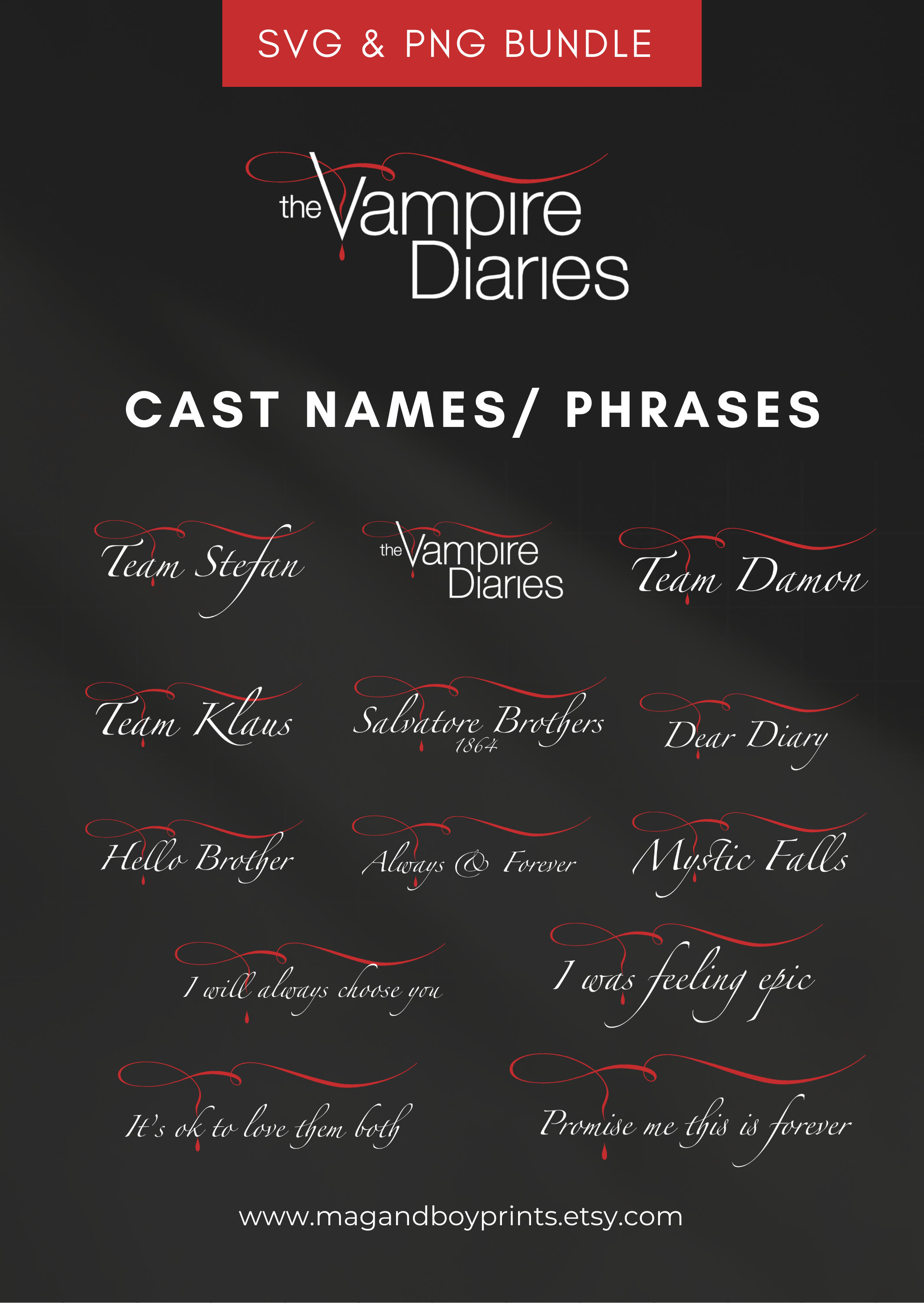 Vampire Diaries PNG Bundle 30 Cast Names and Phrases Vampire Diaries ...