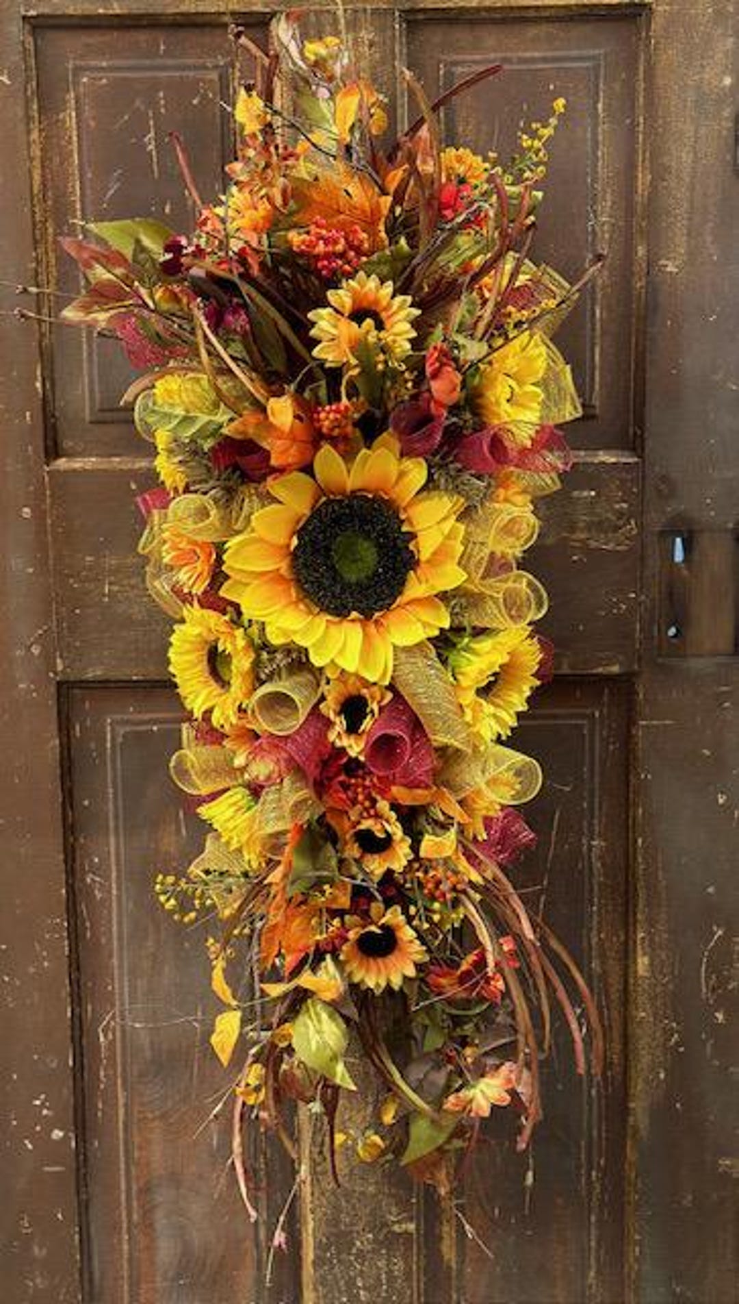 Sunflower Fall Swag, Spray Fall Swag, Front Door Swag, Teardrop Swag ...