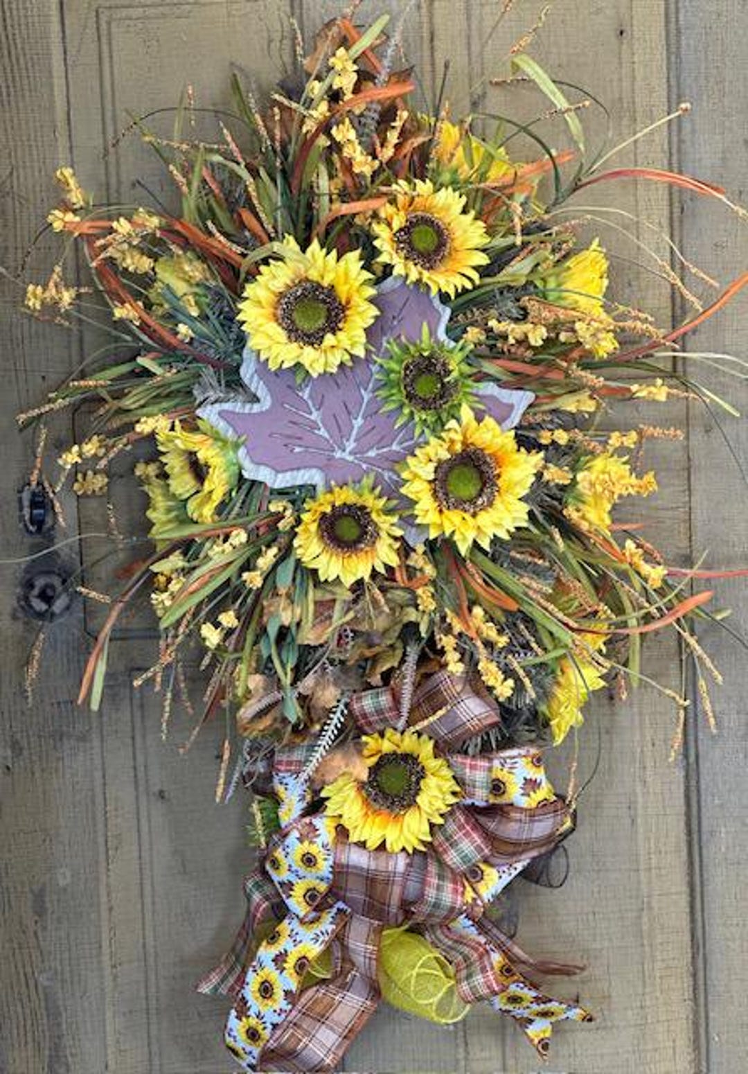 Maple Leaf & Sunflower Fall Swag Sunflower Fall Swag, , Front Door Swag ...