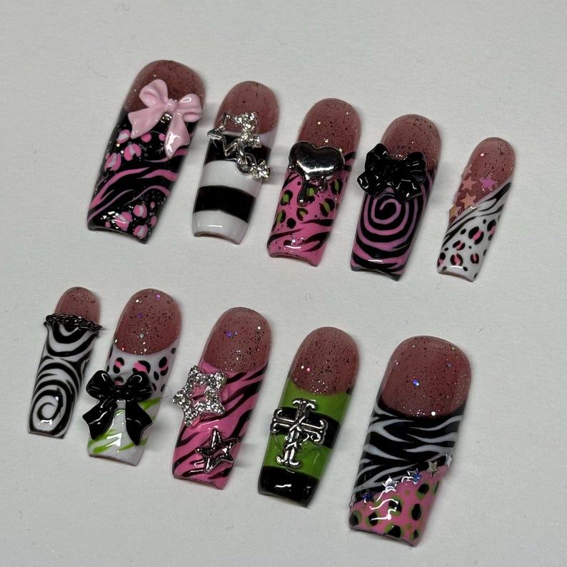 00s Press on Nail Set Y2K Trashy Aesthetic Charms Junk Nails Stars ...