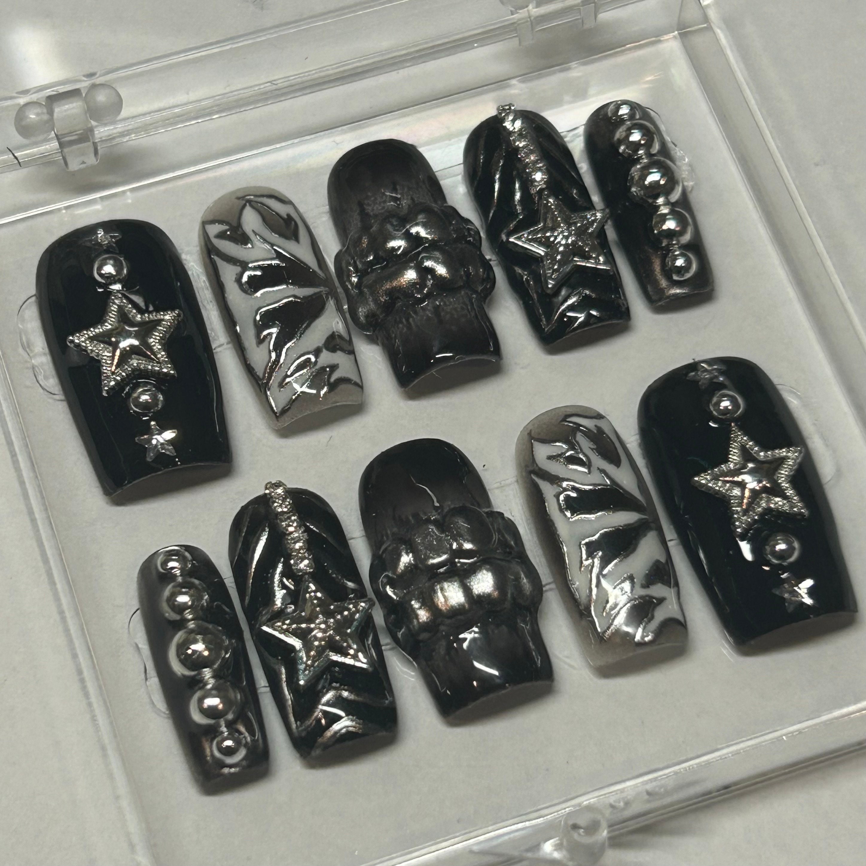ATE Press on Nail Set Stray Kids ATE Inspired Nails Maximalist Silver ...