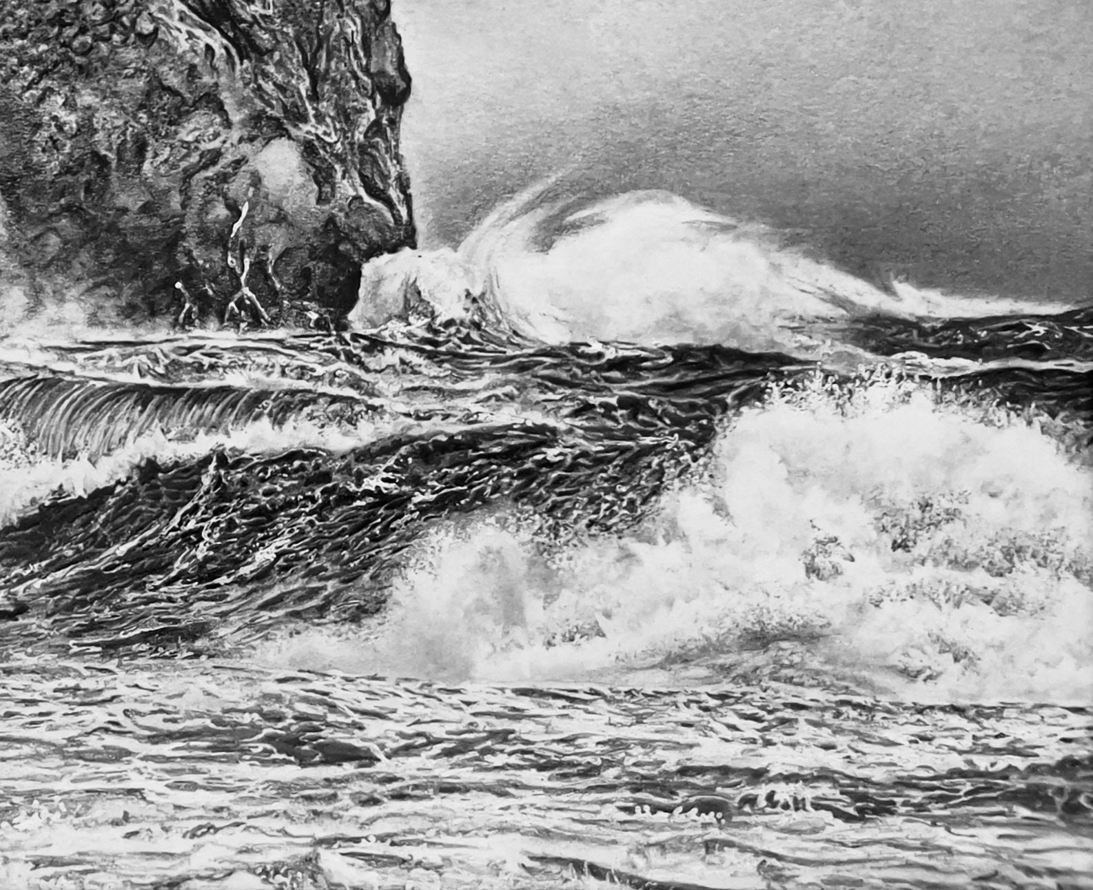 Graphite Landscape, Waves, Seascape, Pencil Drawing, Cape ...