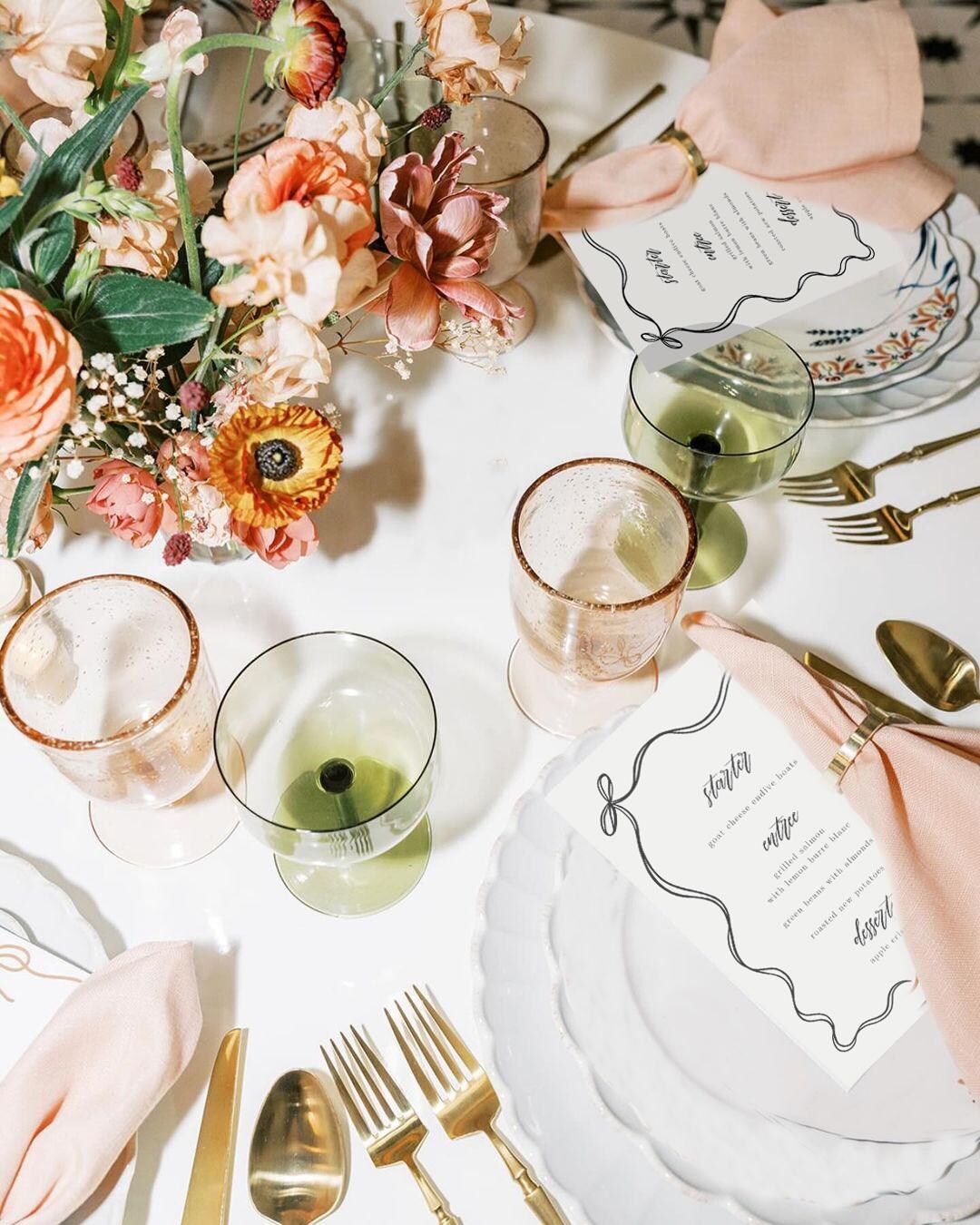 Romantic Bow Menu Template Downloads - Etsy