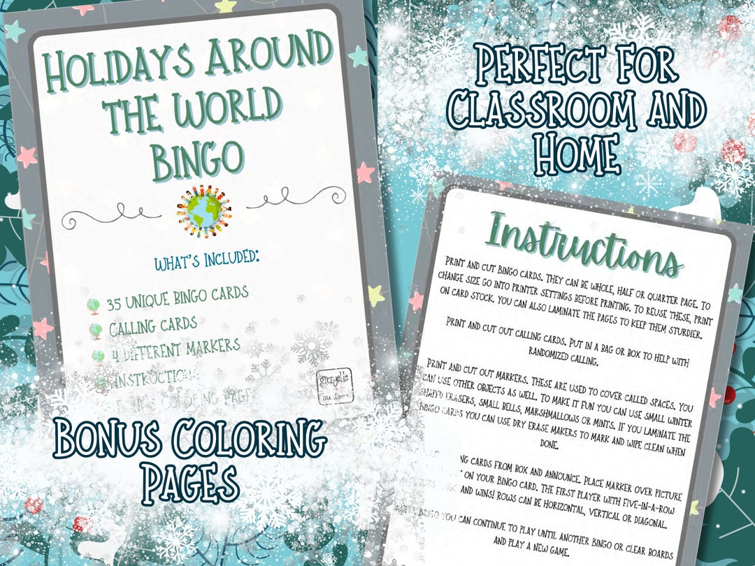 Holidays Around the World Bingo Game Holiday Activity for Kids 35 Bingo ...