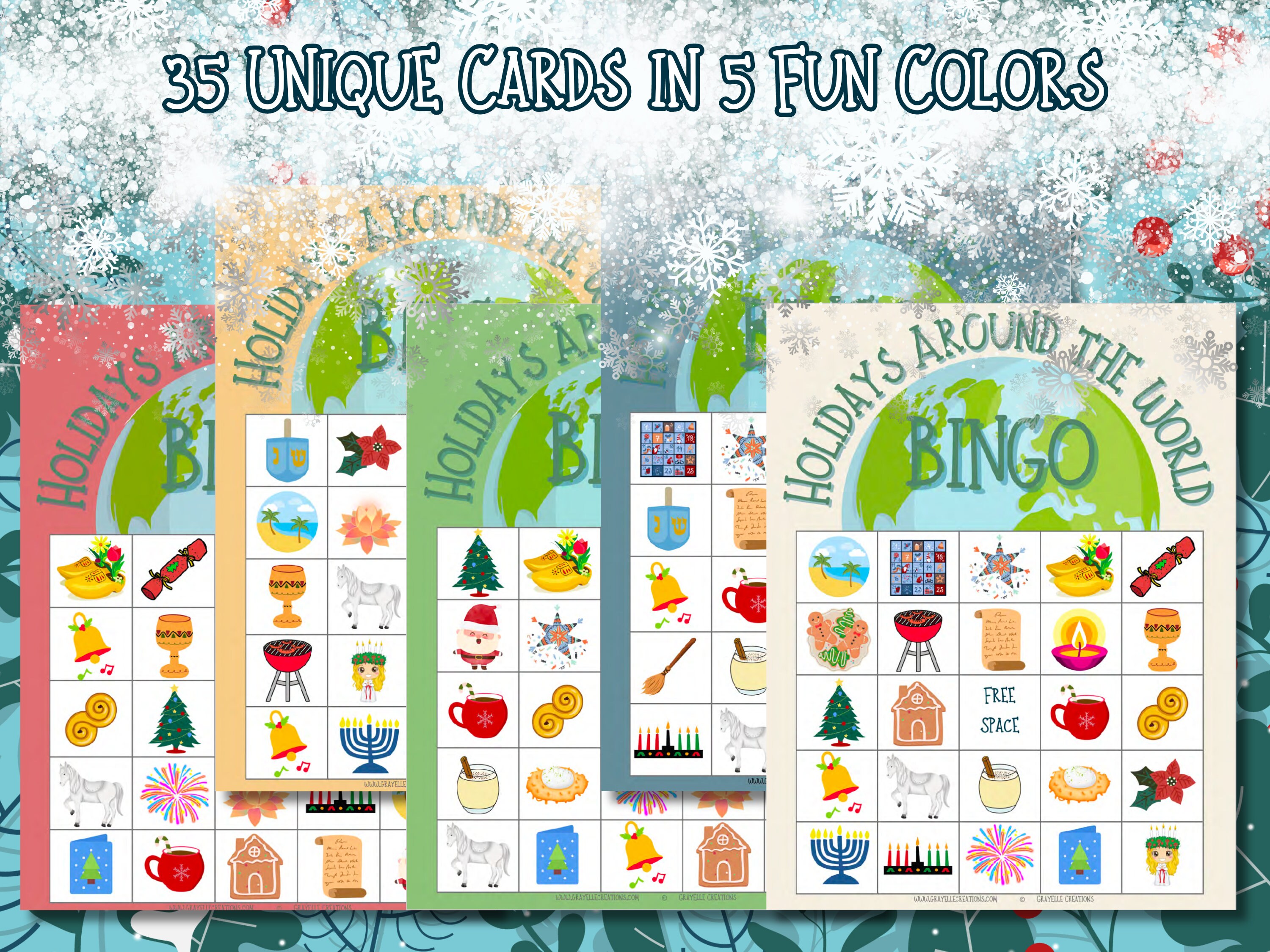 Holidays Around the World Bingo Game Holiday Activity for Kids 35 Bingo ...