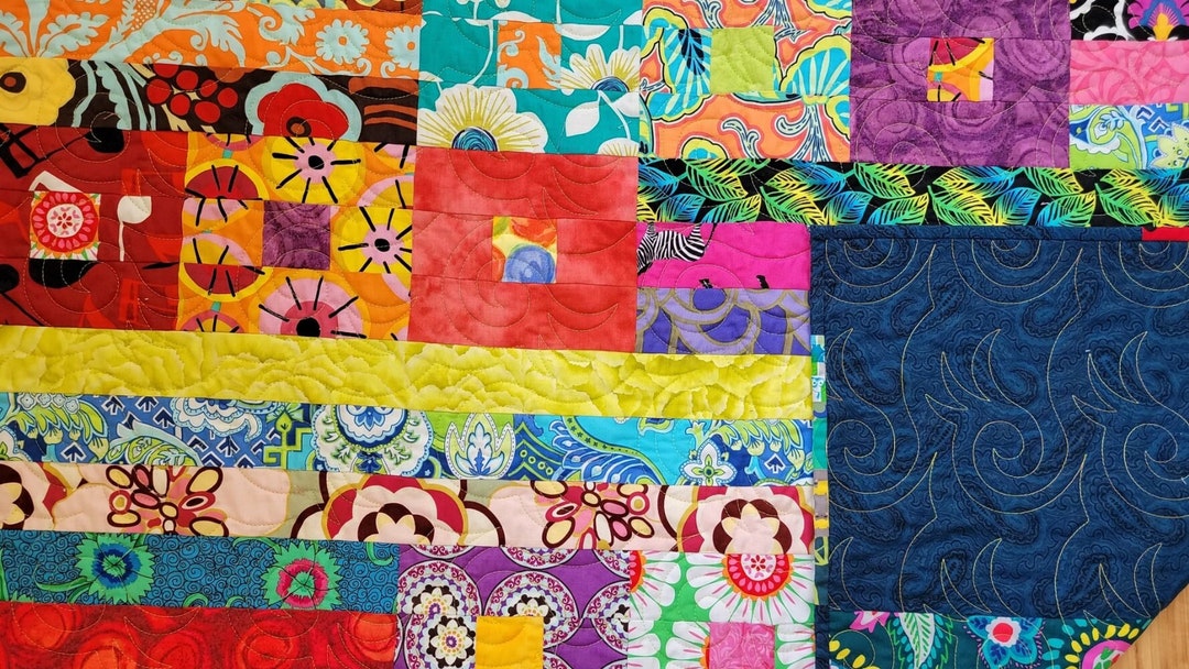 Colorful Scrappy Dashes and Squares Abstract With Eclectic Floral ...