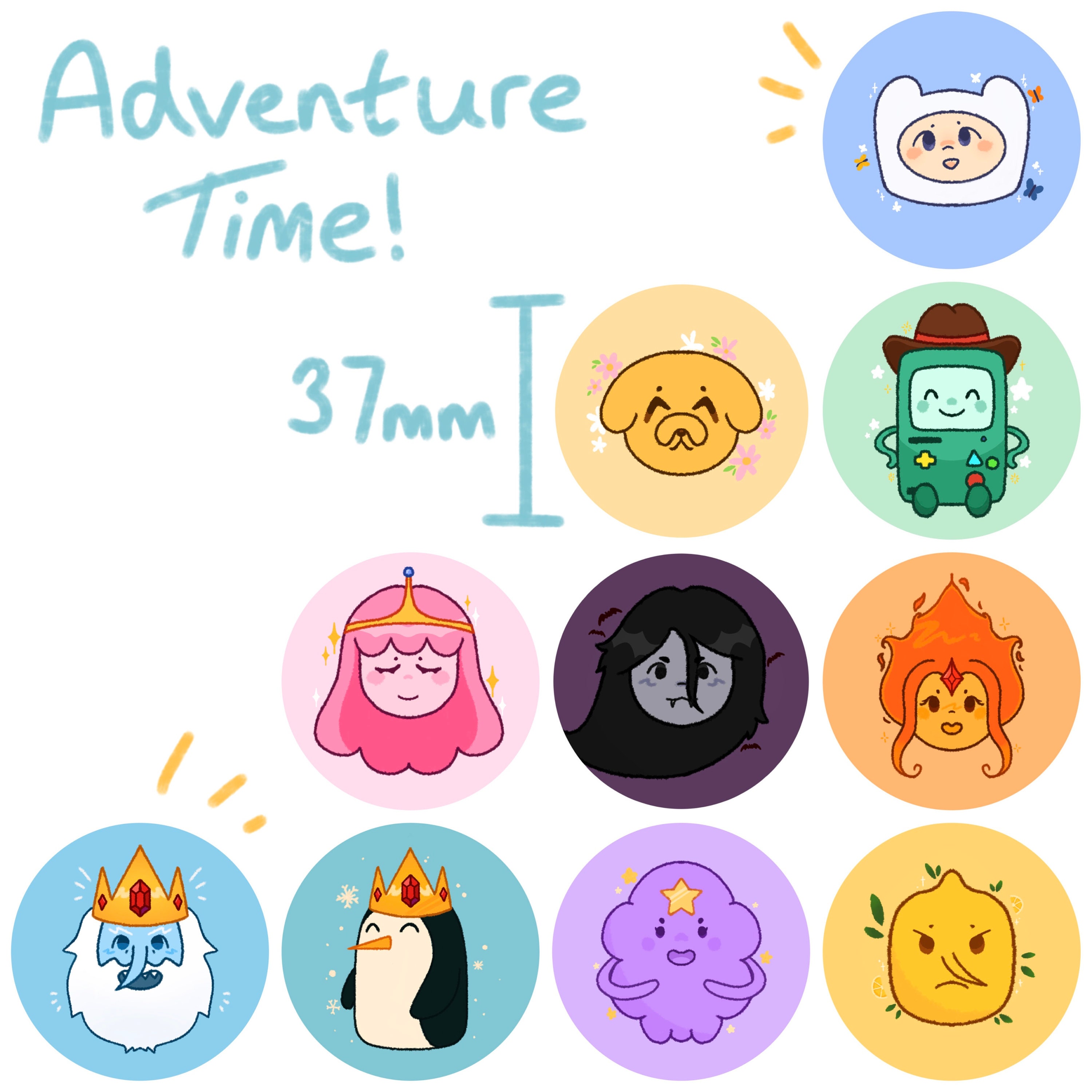 Adventure Time Cute Homemade 1.5" (37mm) Badges and Buttons (finn, Jake ...