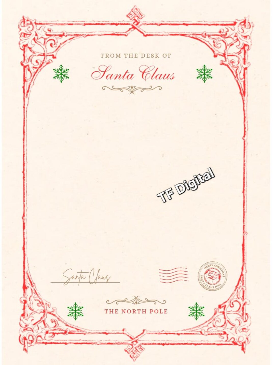 Printable Santa Stationary, Blank Note Paper, Instant Download PDF, 8.5 ...