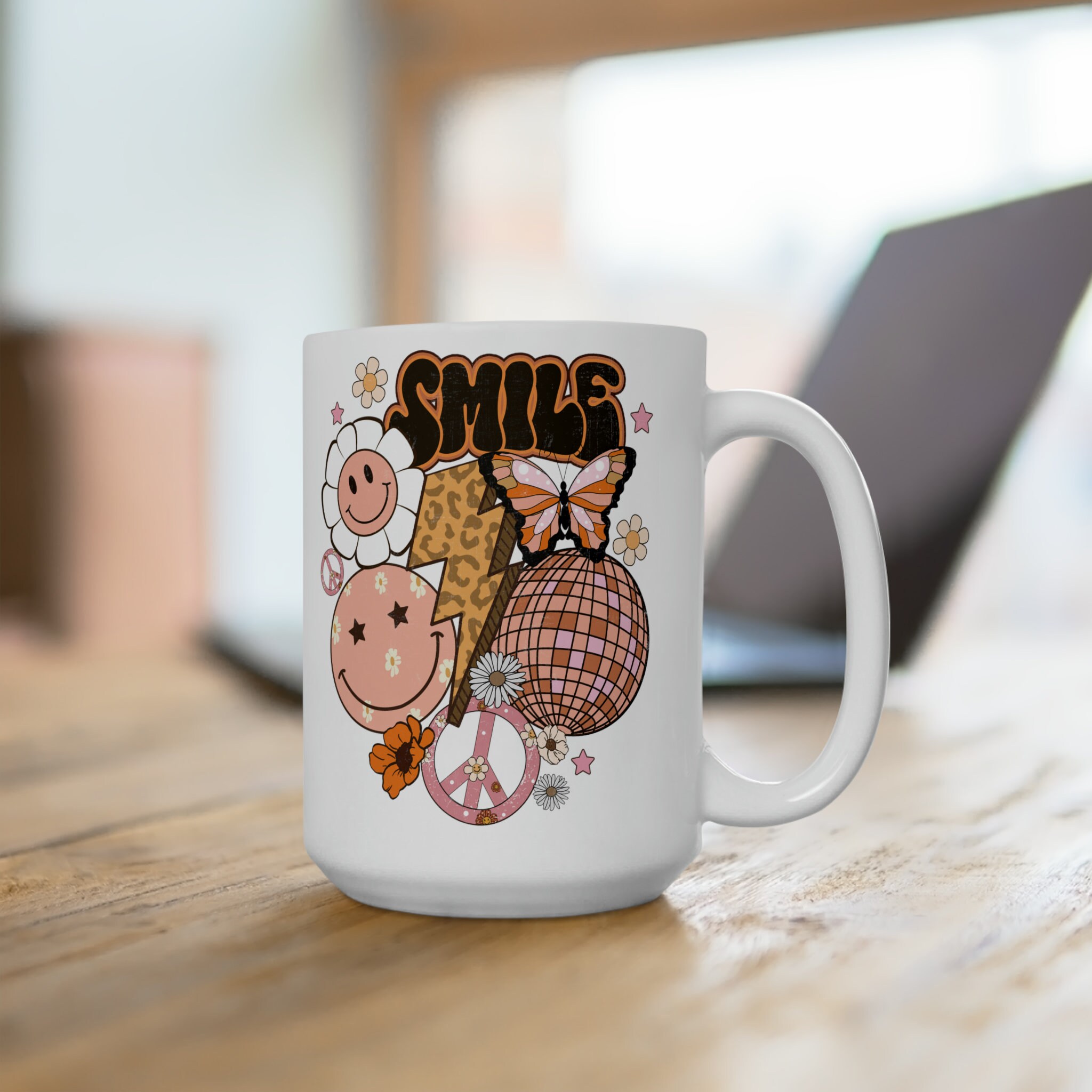 Retro Smiley Face Coffee Mug Aesthetic Disco Ball Mug Butterfly Coffee ...