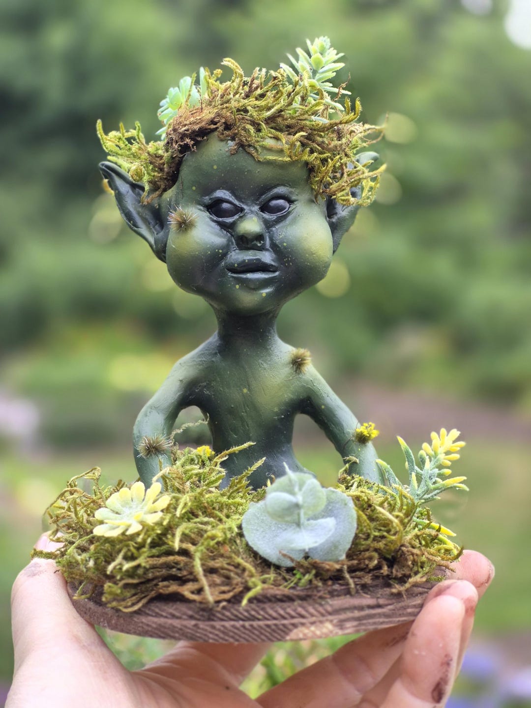 Woodland Moss Goblin – Handmade Polymer Clay Figurine | Forest Spirit ...