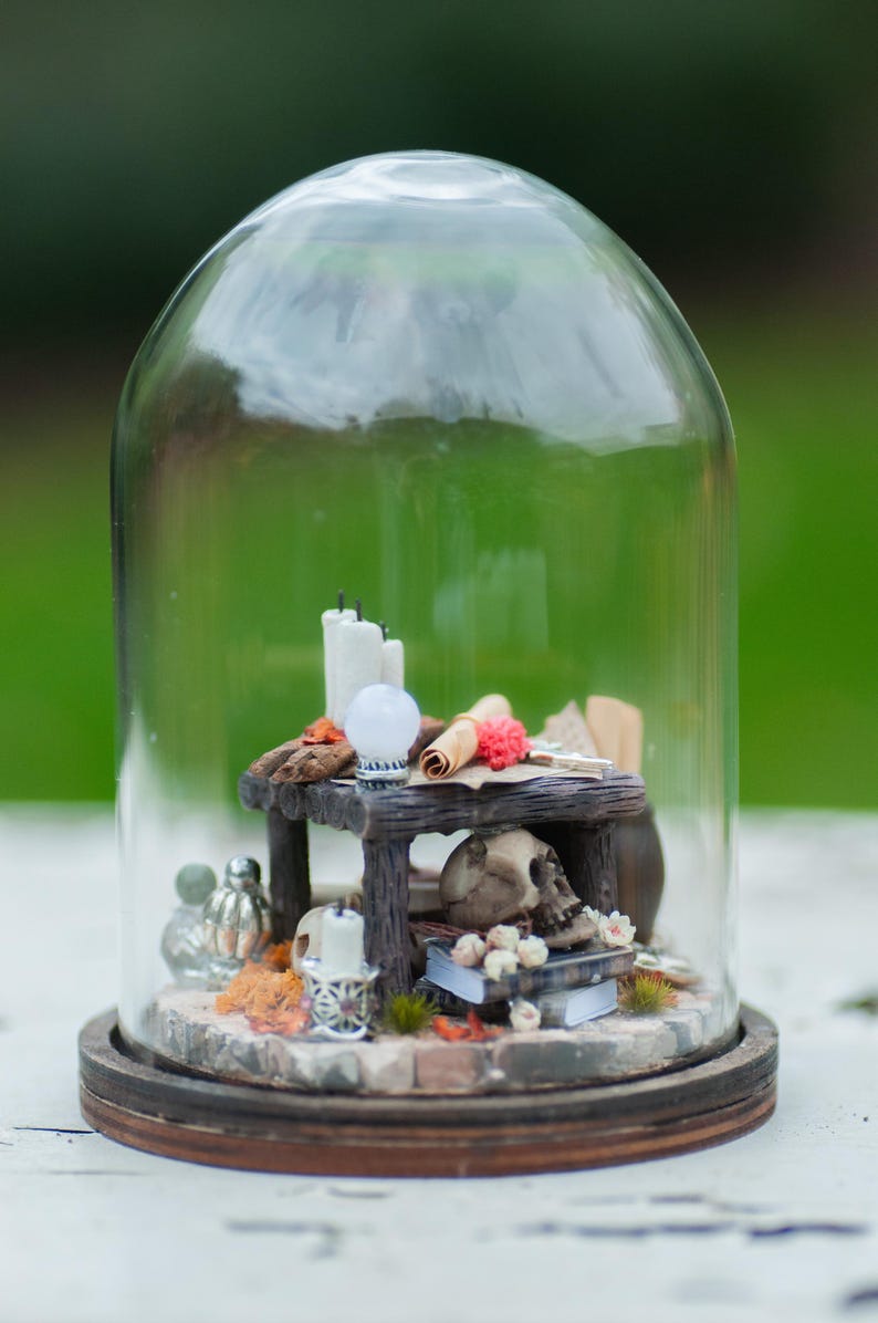 Witch Table Diorama: Miniature Alchemist Scene Under Glass Dome - Etsy