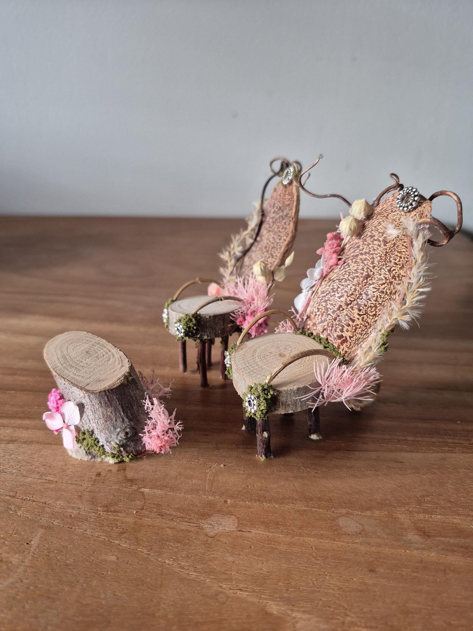 Fairy Chairs and Table Pink Set Miniature Furniture Fantasy Fairy ...