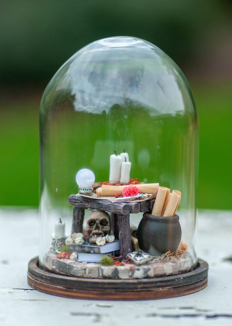 Witch Table Diorama: Miniature Alchemist Scene Under Glass Dome - Etsy