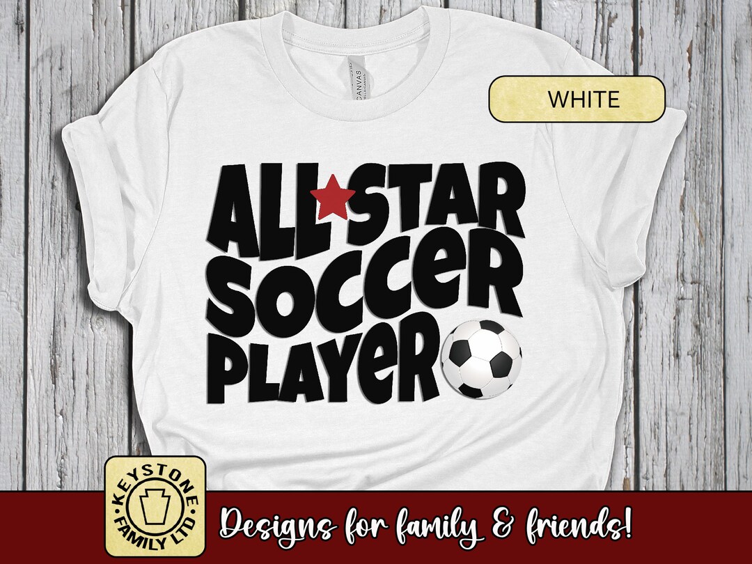 All-star Soccer Player Shirt. Black Text on Light Shirt Retro Design ...