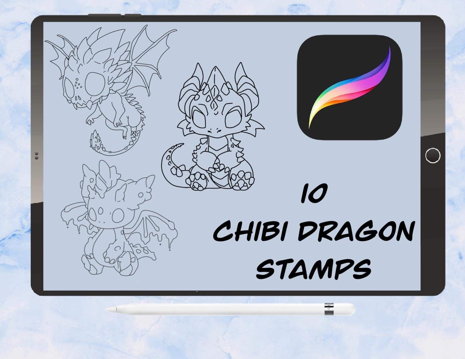 10 Chibi Dragon Stamps, Comic Dragon Stamps, Manga Dragon Stamps ...