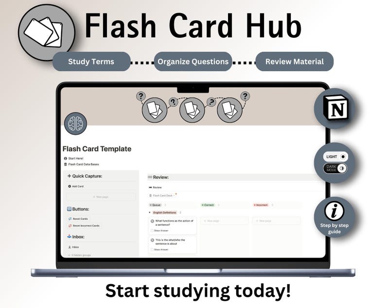 Notion Flashcard Template School College Study Productivity Study Tool ...