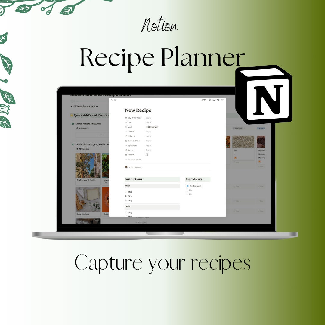 Notion Recipe Template Notion Meal Planner Digital Recipe Book Recipe Tracker Homemaker Recipe ...