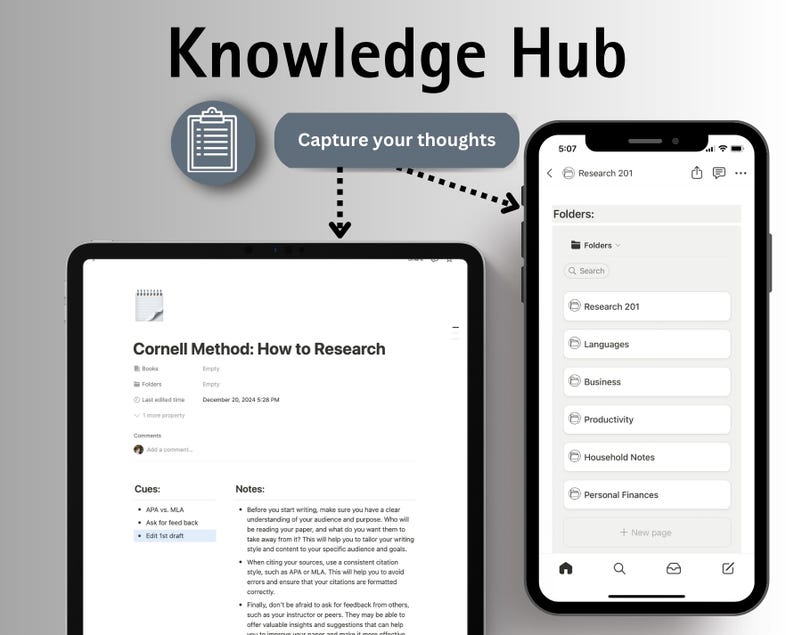 Personal Knowledge Hub Manager Notion Template Notes Information ...