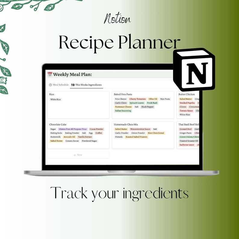 Notion Recipe Template Notion Meal Planner Digital Recipe Book Recipe Tracker Homemaker Recipe ...