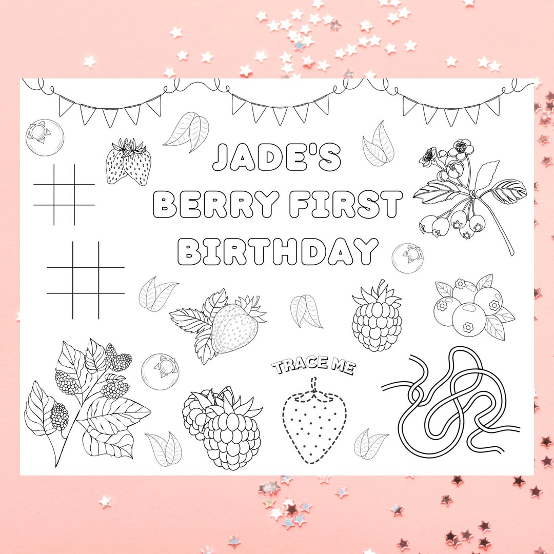 Editable Coloring Page Berry First Birthday Activity Sheet, Printable ...