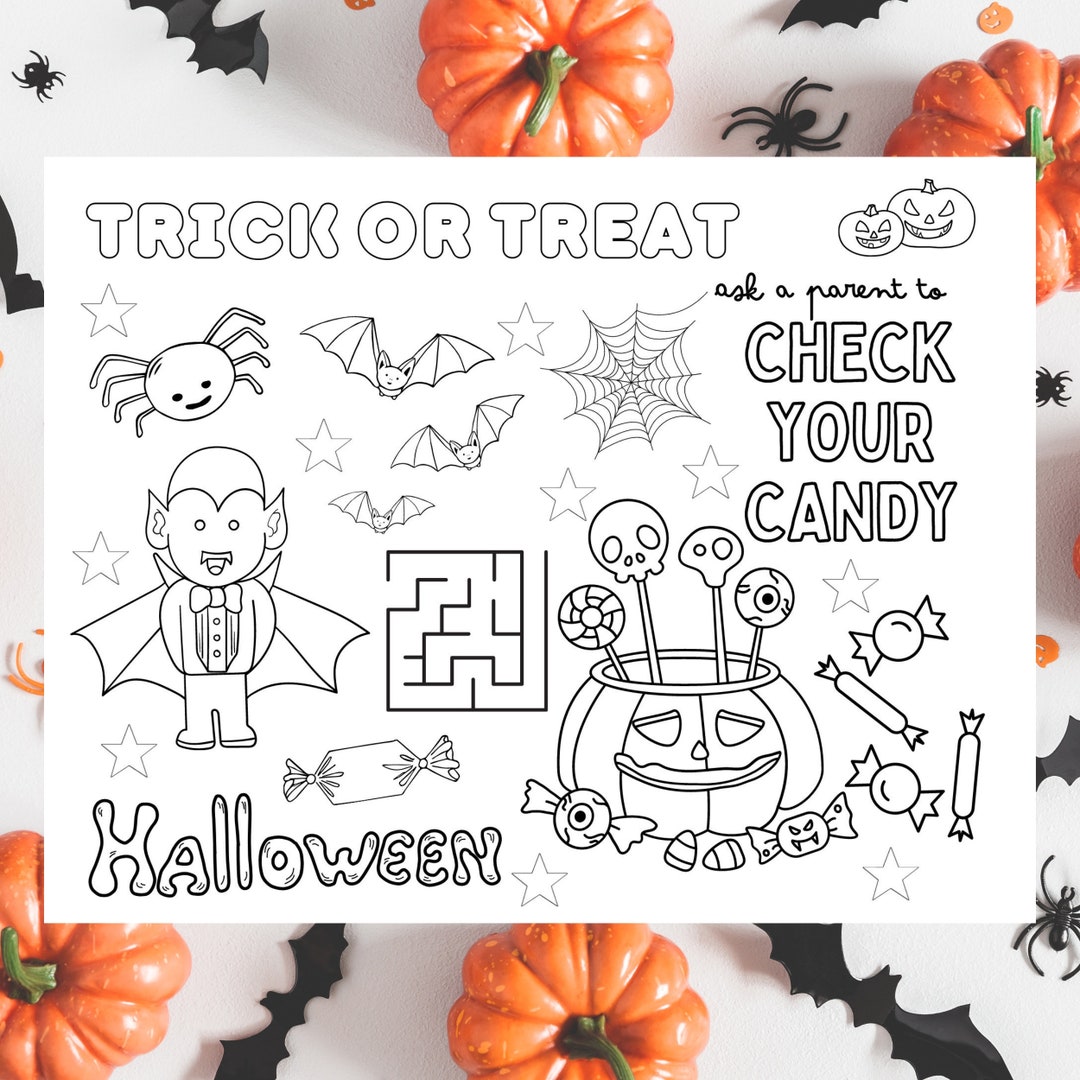 Printable Trick or Treat Coloring Placemat Trick or Treat - Etsy