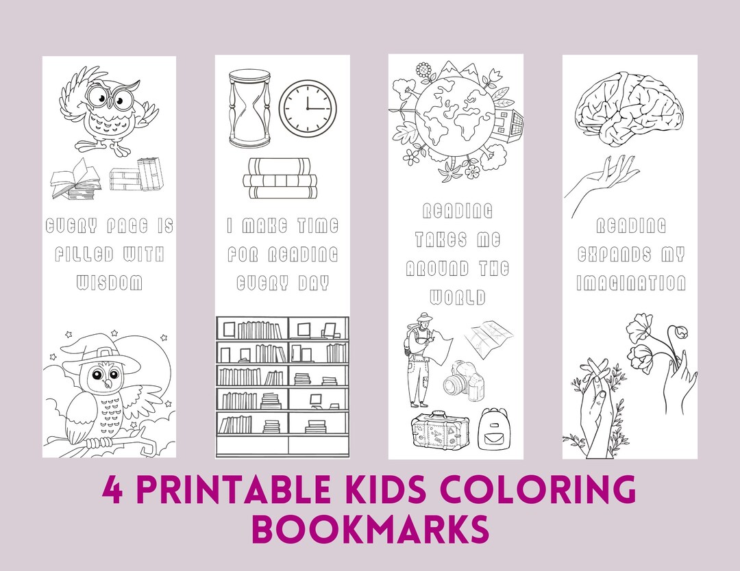 Set of 4 Printable Cute Coloring Bookmarks for Kids With Free - Etsy