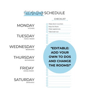 Editable Cleaning Schedule | Printable | Classroom or House Cleaning ...