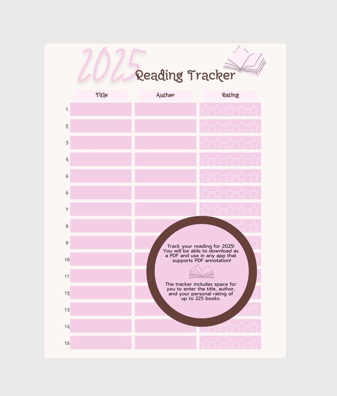 Digital Reading & Book Tracker | 2025 Reading Checklist | Goodnotes ...