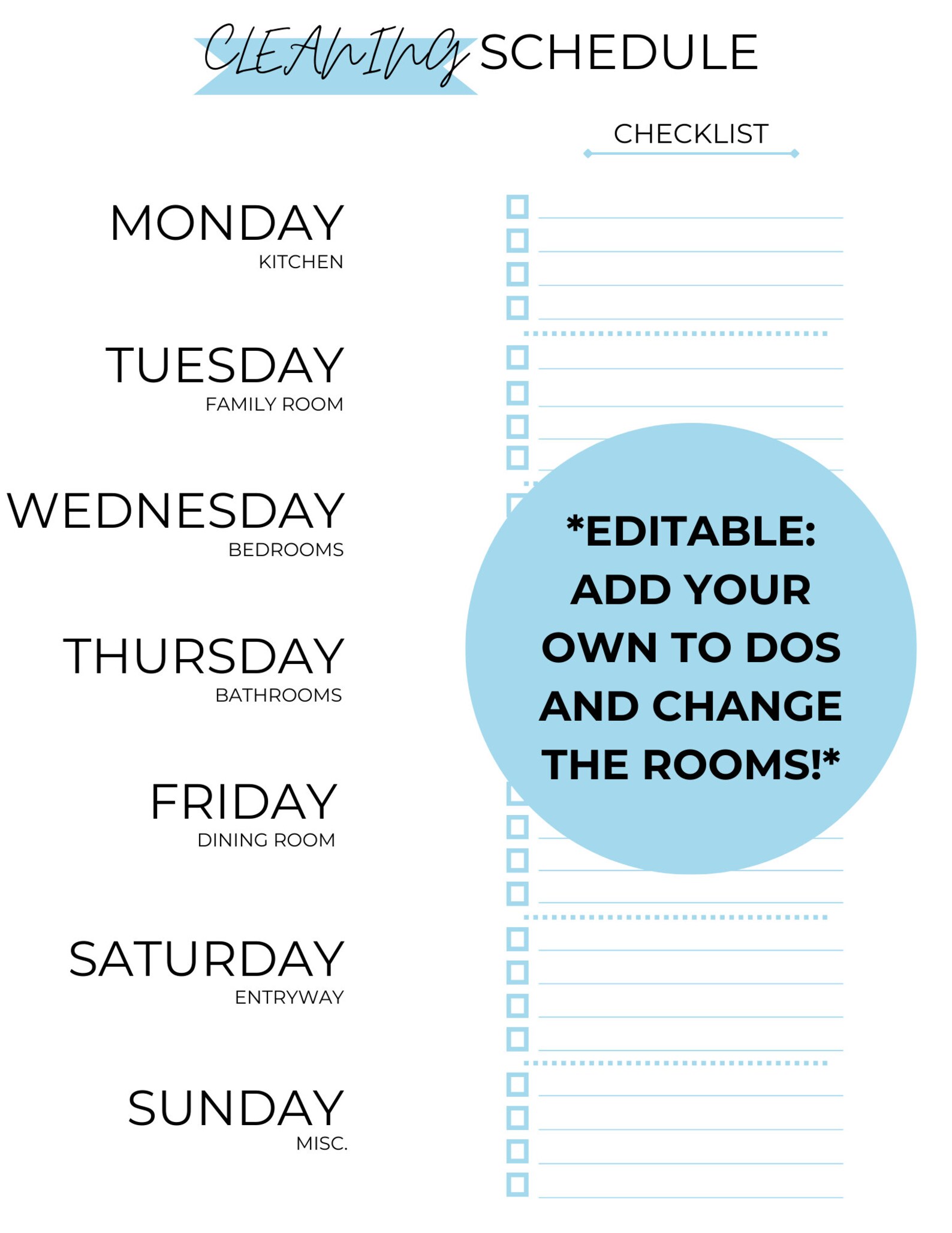 Editable Cleaning Schedule | Printable | Classroom or House Cleaning ...