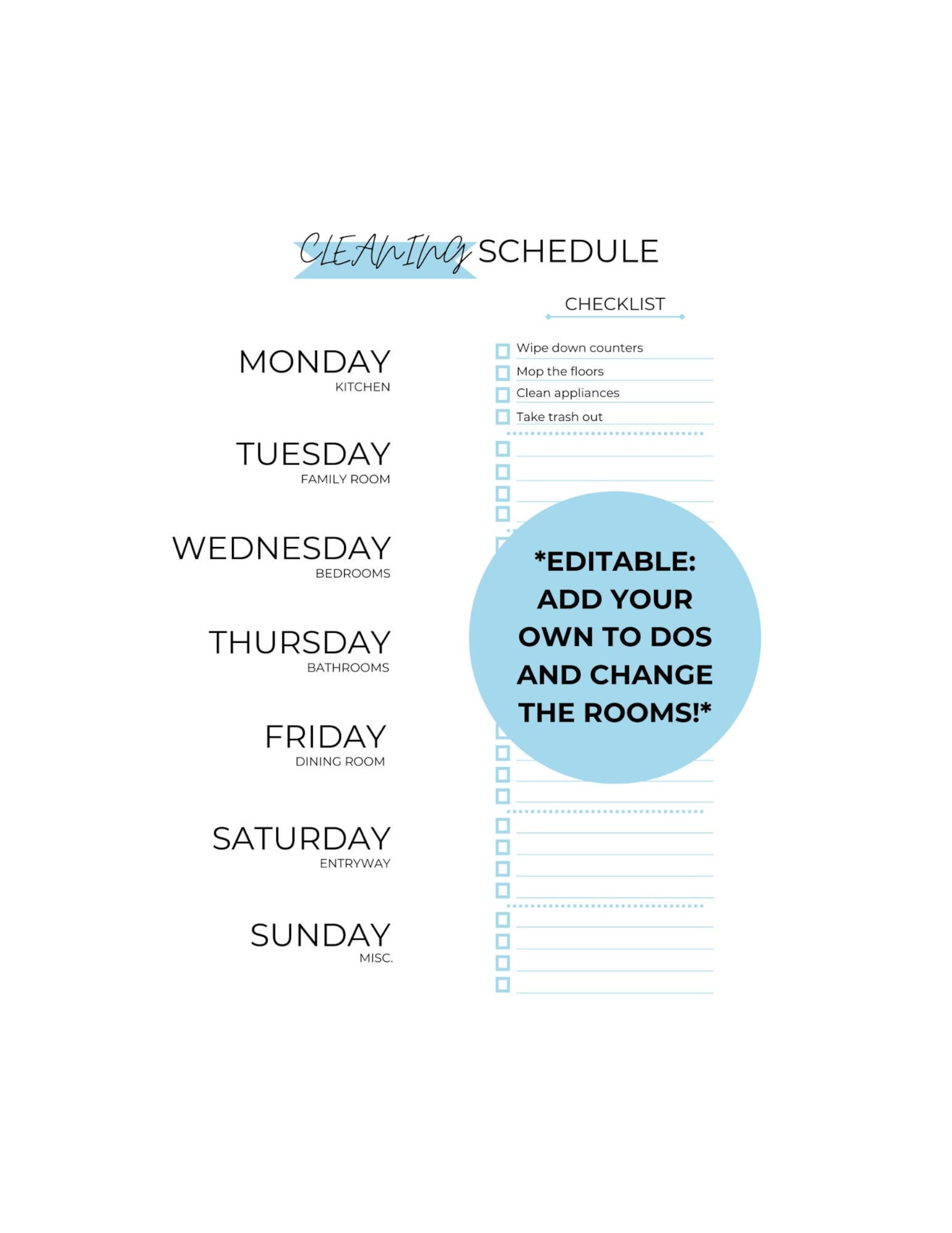 Editable Cleaning Schedule | Printable | Classroom or House Cleaning ...