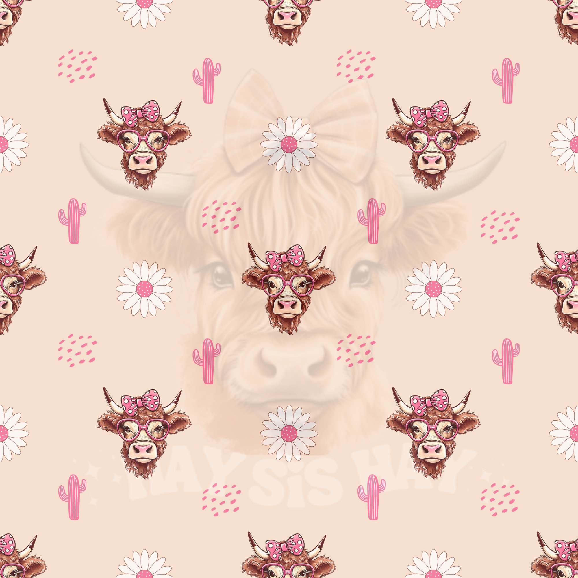 Cow Girl Pattern... Western Seamless File ... Cow Digital Paper ...