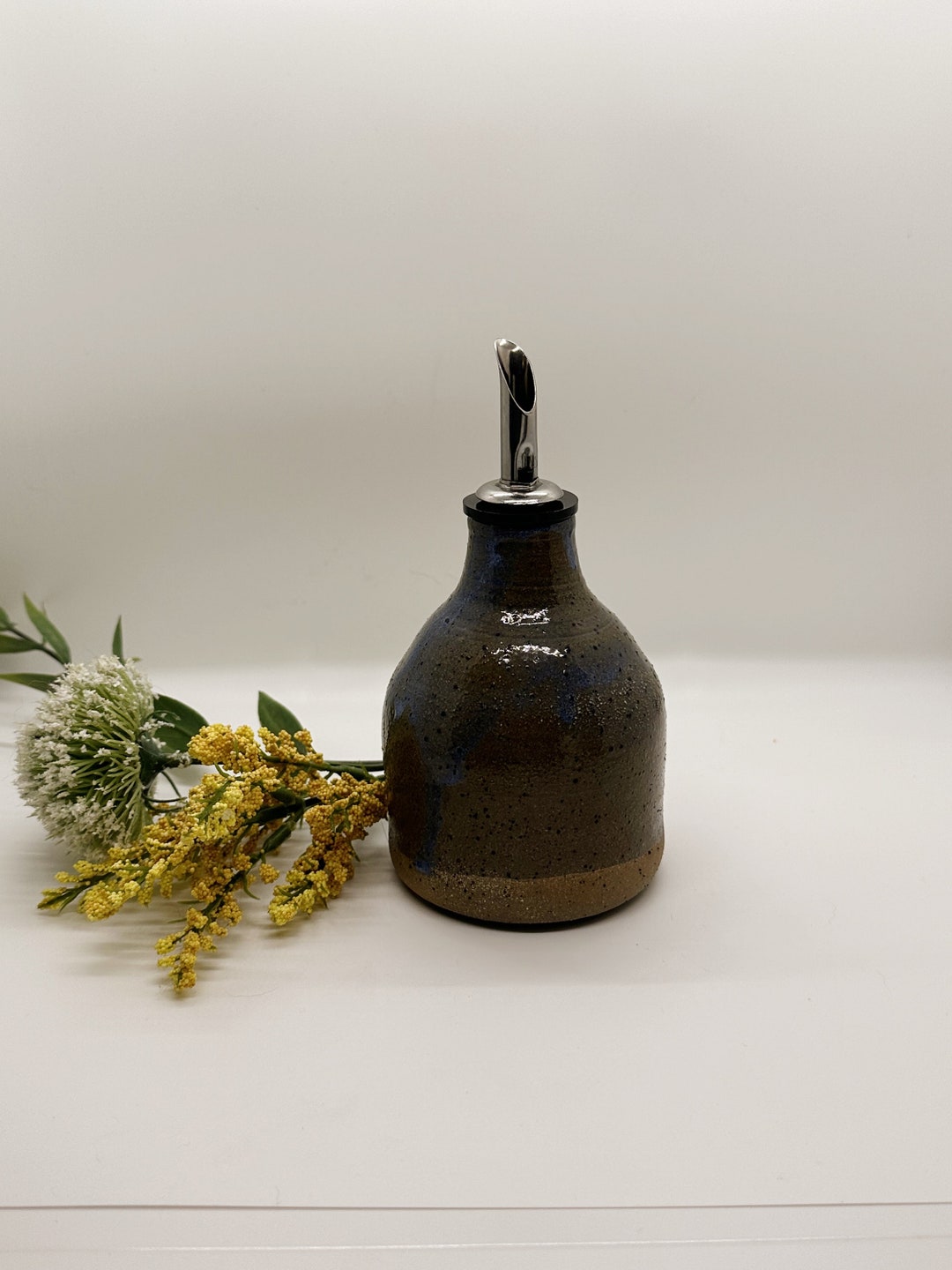 Olive Oil Carafe Cruet Speckled Blue Textured Stoneware Oil Unique Oil ...