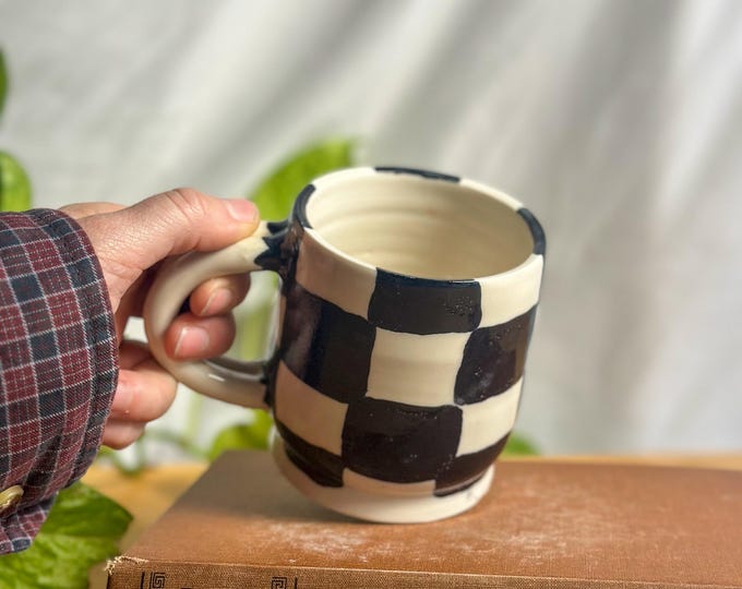 Black and White Checkered Hand Made Pottery Mug - Etsy