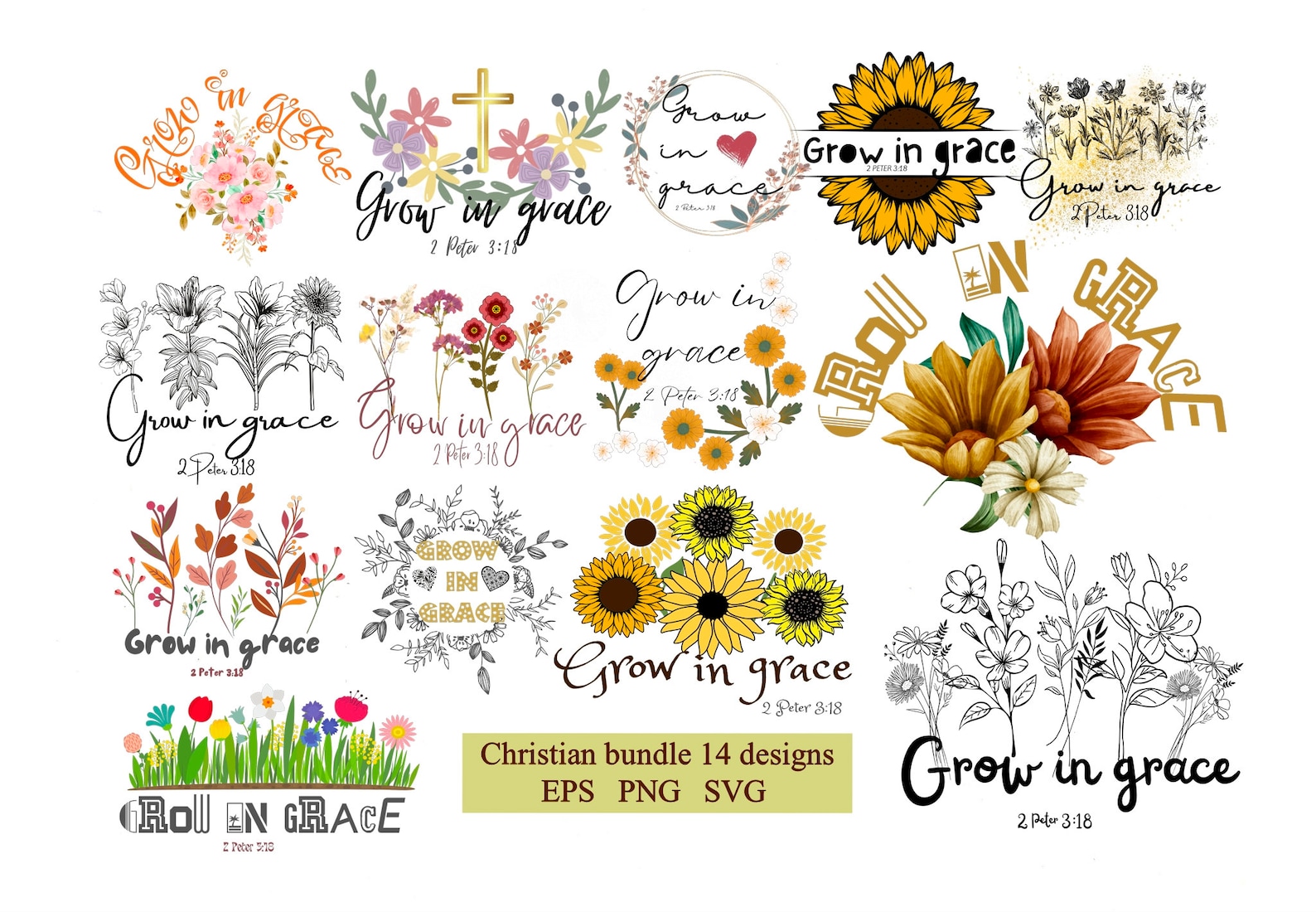 Grow in Grace Christian Bundle Svg Bible Verse Svg Cross Svg - Etsy