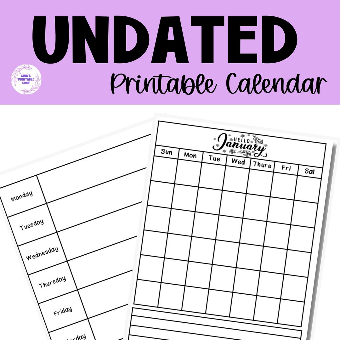 Undated Printable Planner Calendar | 17-page Minimalist Black & White ...